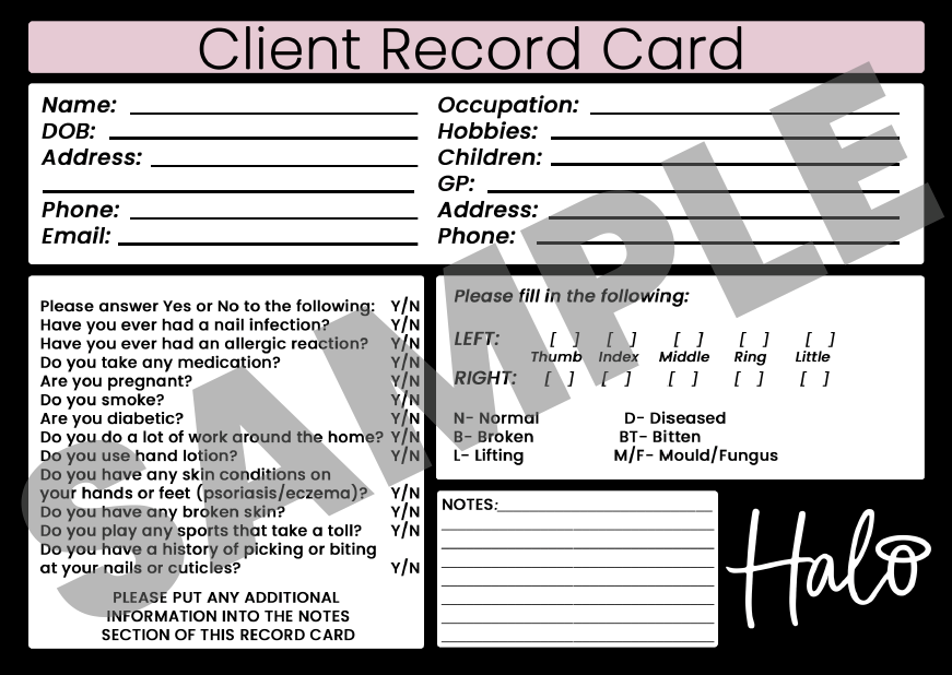 Halo Client Record Cards - 50 pack. Click For Offers – Pure Nails